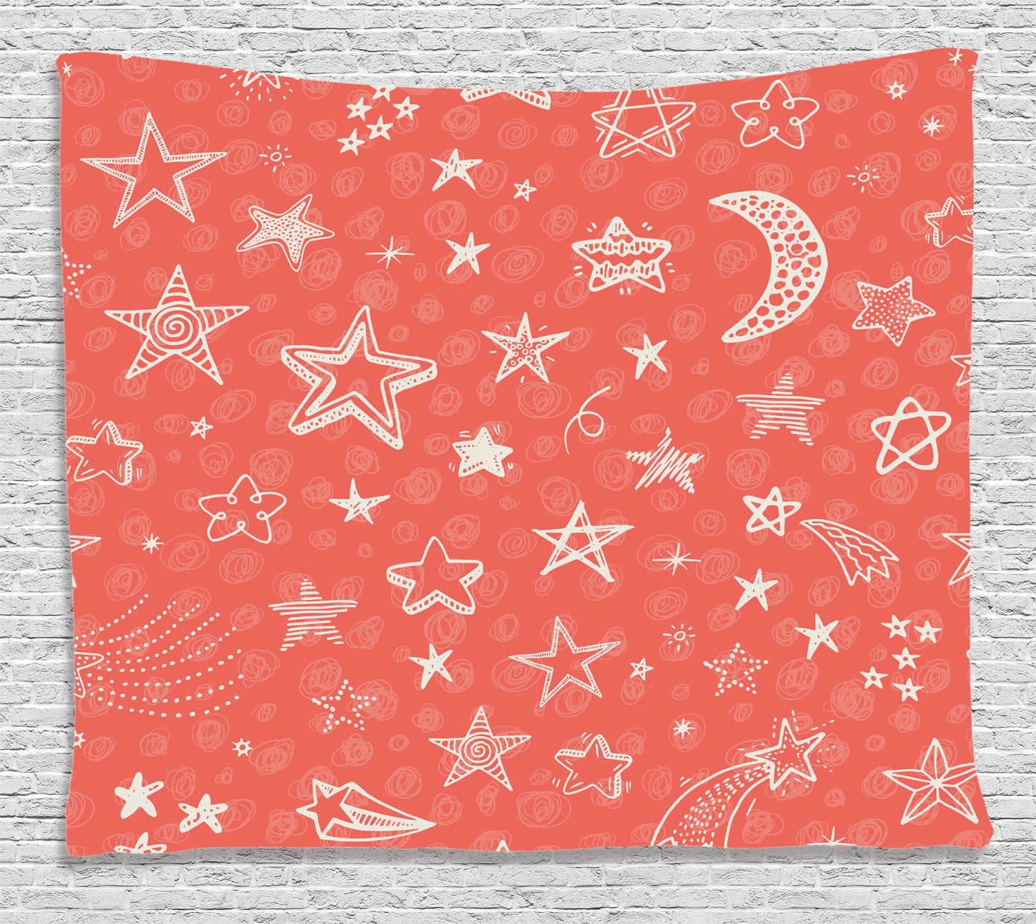 House Decor Tapestry, Moon and Stars Theme Starry Night Shooting Star ...