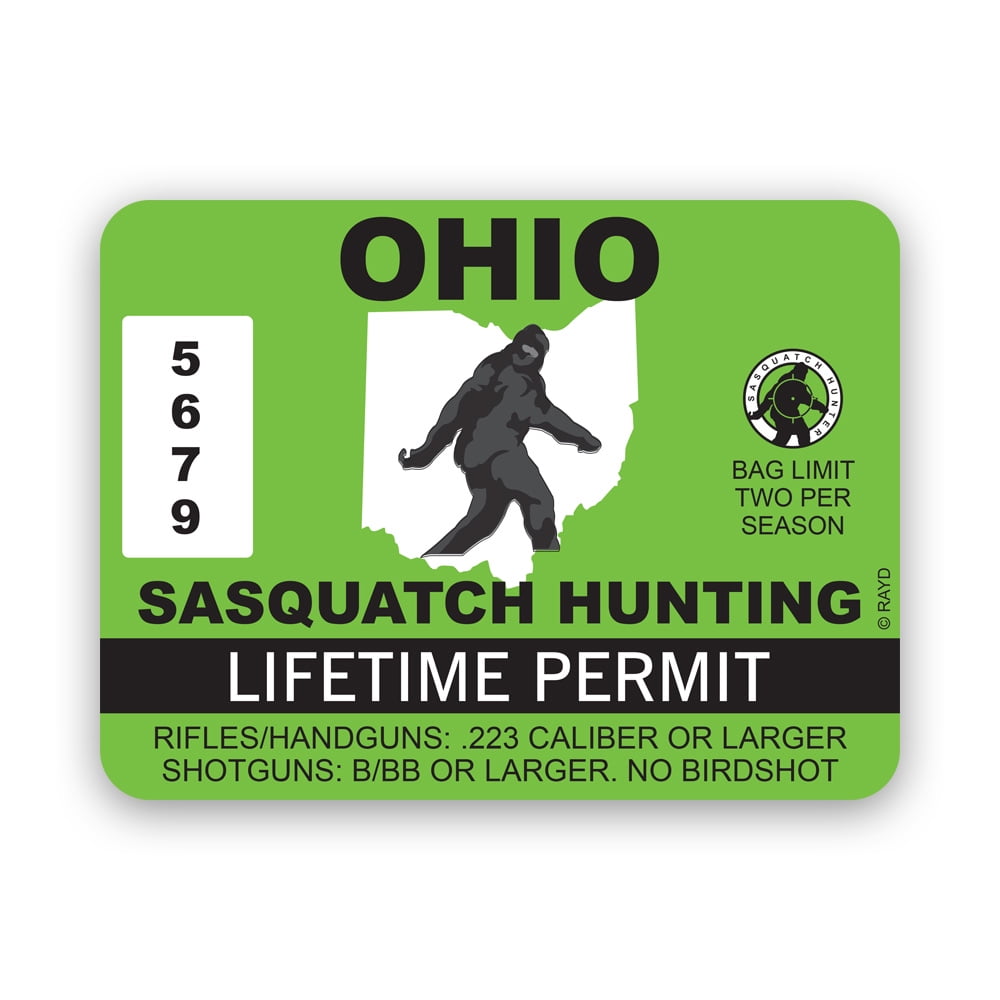 Ohio Sasquatch Hunting Permit Sticker Decal - Self Adhesive Vinyl ...