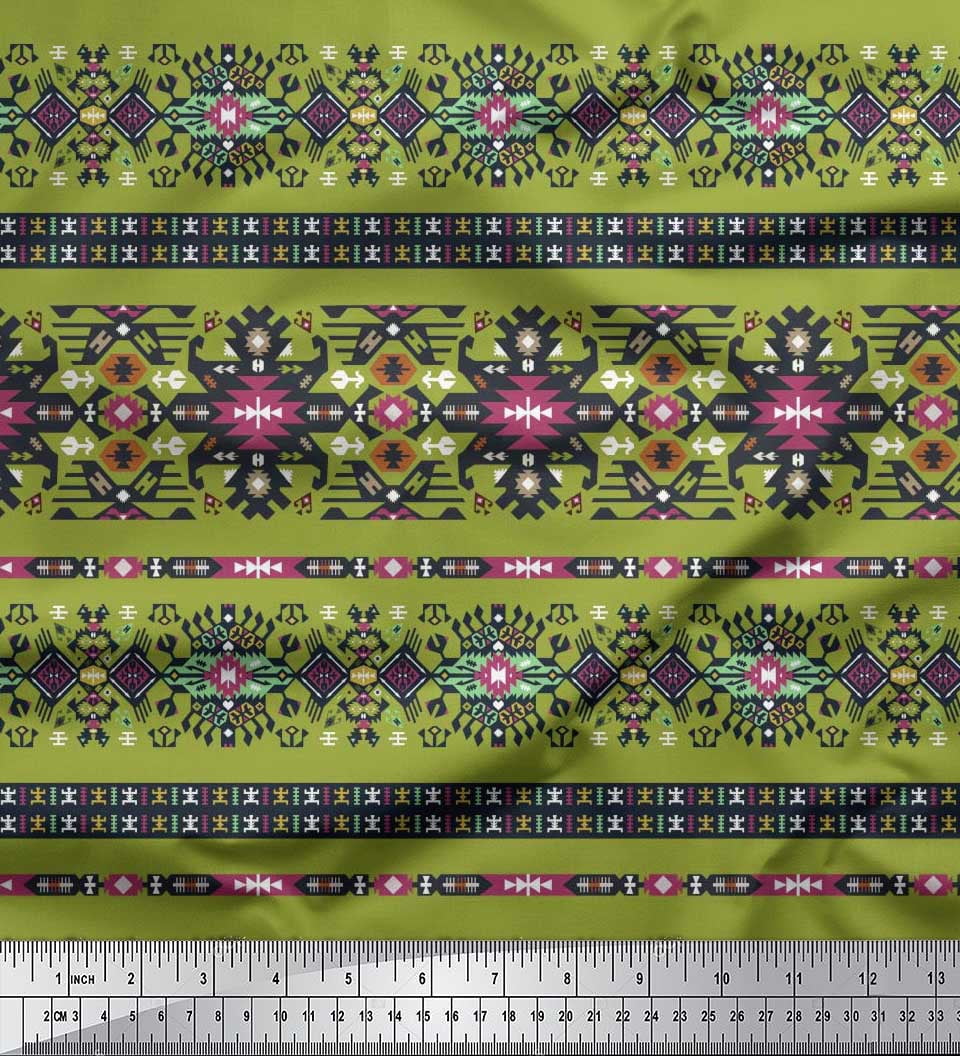 Soimoi Japan Crepe Satin Fabric Aztec Southwestern Print Fabric by The ...