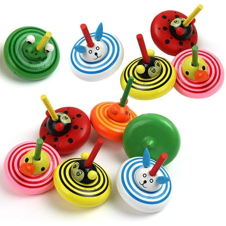 SHARKDOOK 10PCS Small Spinning Top Wood Mini Spinning Top Animal Model ...
