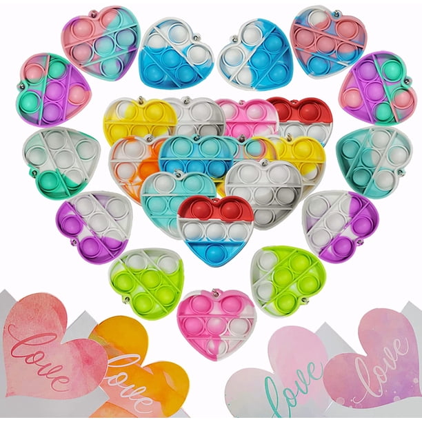 Mini Pop Heart Keychain 24pack Easte Gifts for Kids, Fidgets Sensory ...