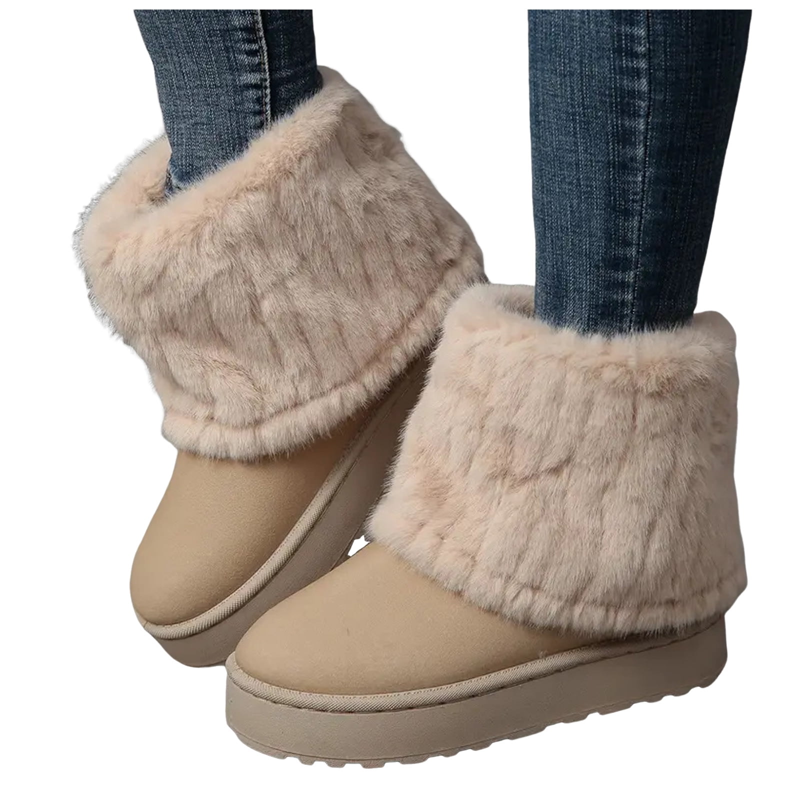 Click here for Oyedens Fuzzy Foldover Mid Calf Snow Boots For Wom... prices