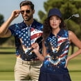 Aplkyhs American Flag Eagle Matching Golf Shirts for Couple Quarter Zip ...