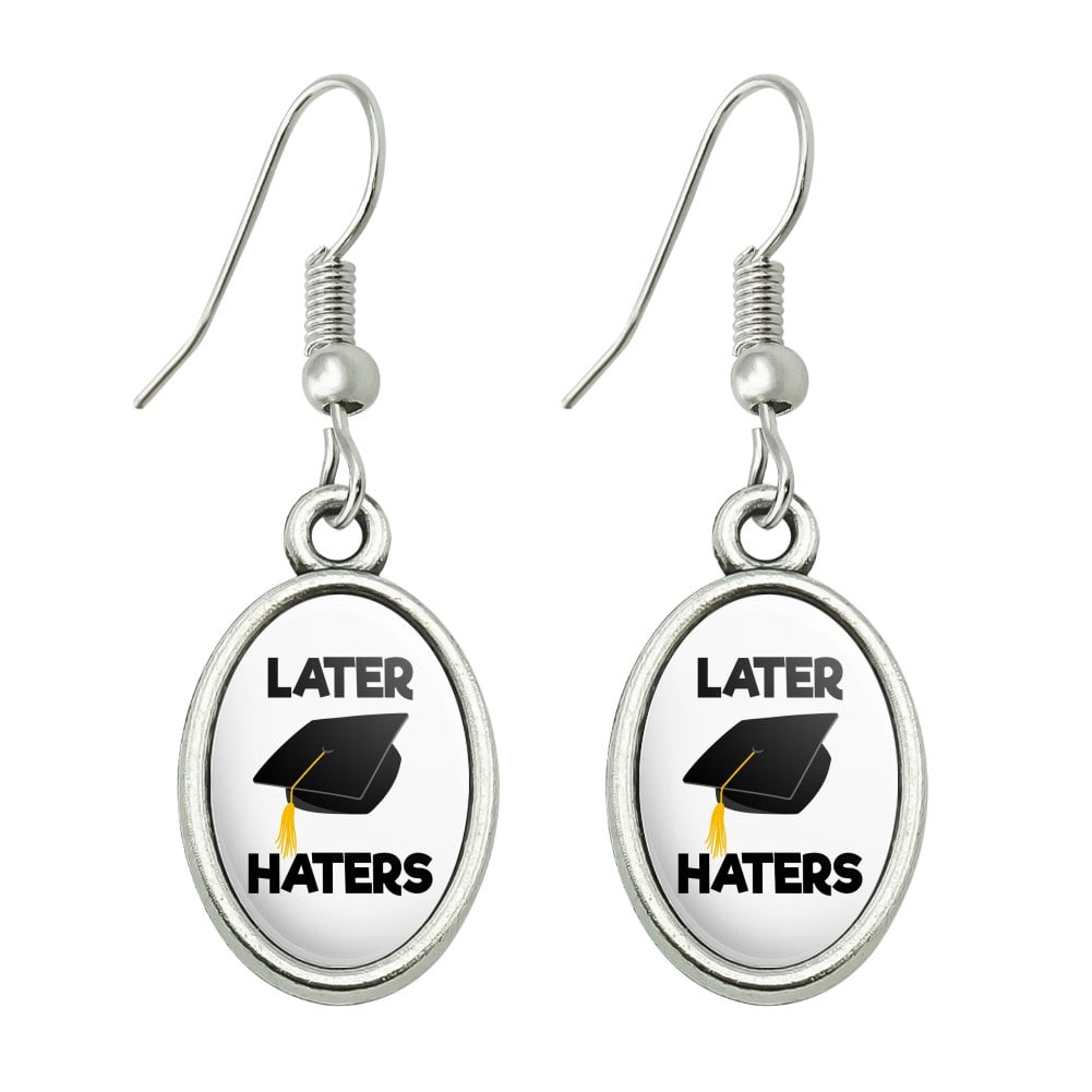 Later Haters Graduation Cap Novelty Dangling Drop Oval Charm Earrings ...