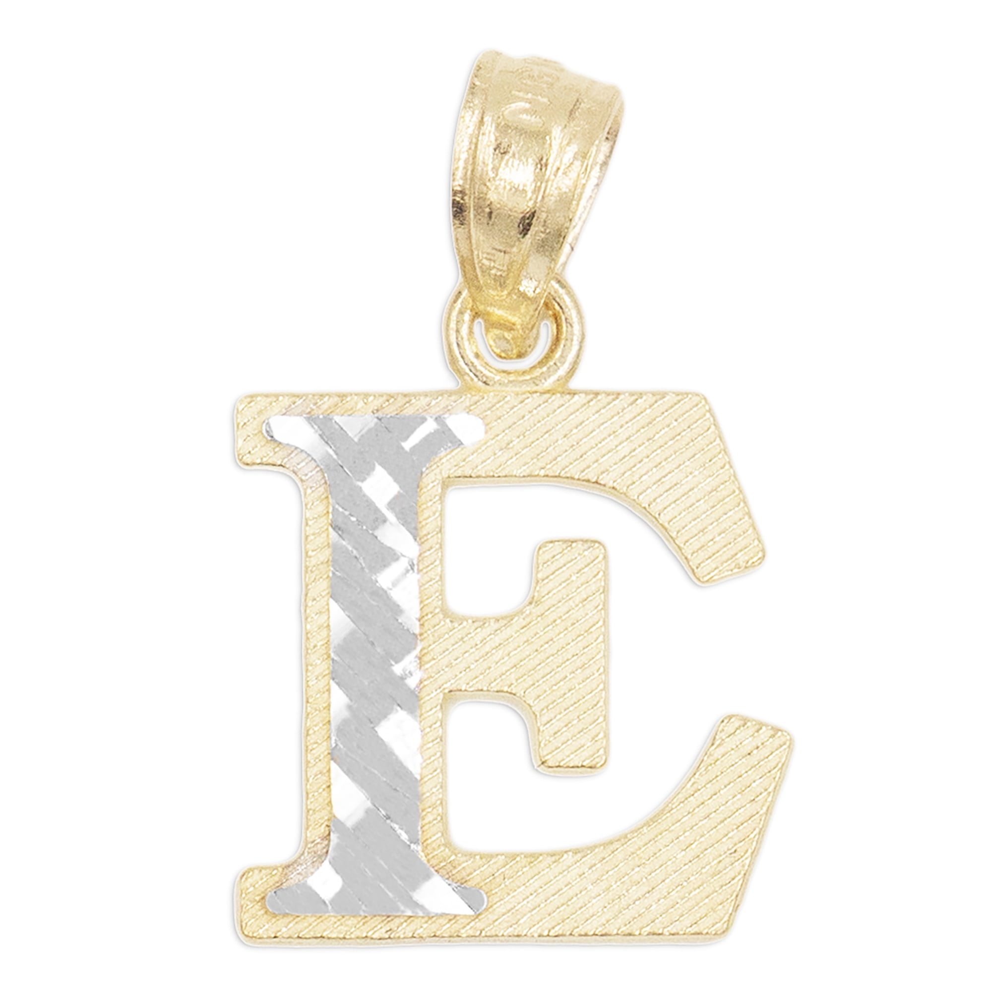 10k Real Solid Gold Two Tone E Initial Pendant with Diamond Cut Finish ...
