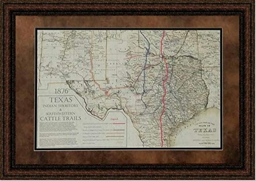Cattle Trail Map | Framed Historic Texas Map in Double Mat | 23L X 29W ...