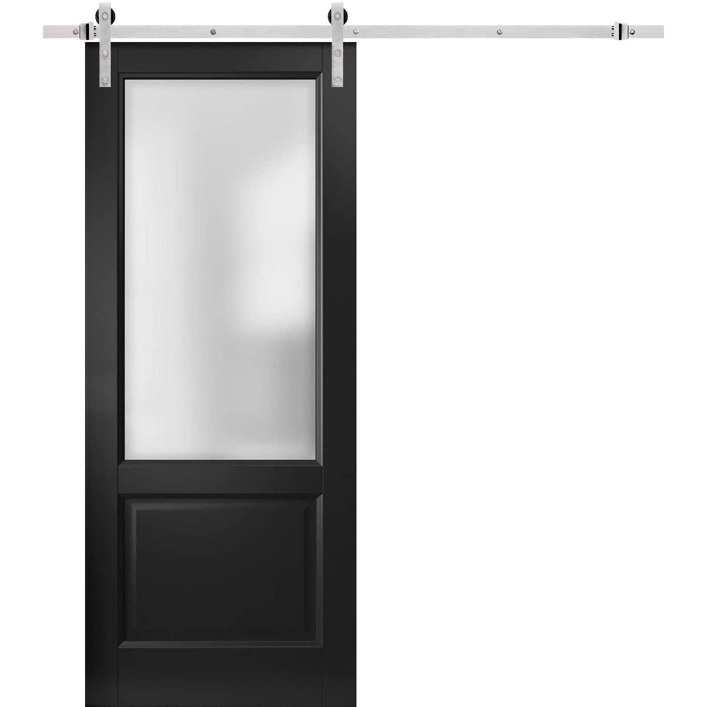 Sturdy Barn Door | Lucia 22 Matte Black with Frosted Glass | 6.6FT Rail ...