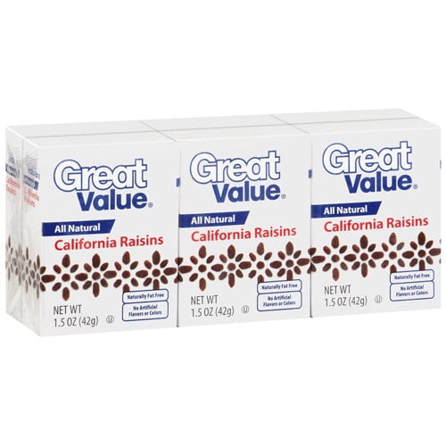 Great Value All Natural California Raisins, 1.5 Oz., 6 Count - Walmart.com
