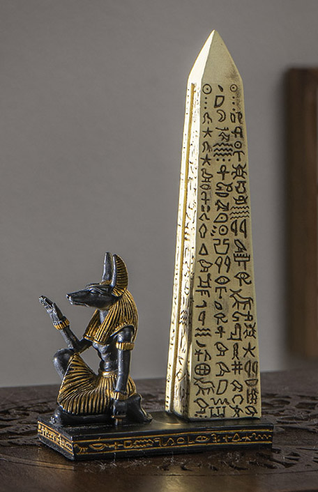 Egyptian Jackal Dog Deity Anubis Kneeling Hieroglyphic Obelisk Incense ...
