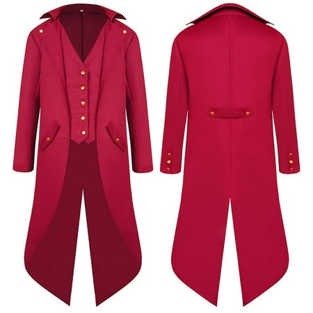 Men Middle Ages Ancient Swallowtail Coat Long Dress Tailcoat-L-Red ...