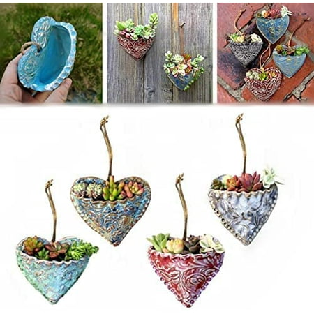 4PCS Planting Succulent Heart Pocket Planter，Retro Heart-Shaped Flower ...