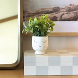 Mainstays Tabletop Artificial Faux Tea Leaf Plant in White Ceramic Shy ...