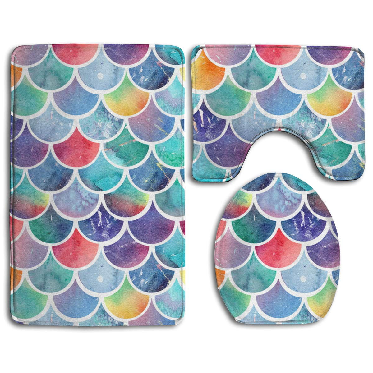 Gohao Colorful Mermaid Scales 3 Piece Bathroom Rugs Set Bath Rug