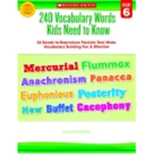 Scholastic 240 Vocabulary Words Kids Need To Know, Grade 6 - Walmart ...