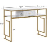 BarberPub Manicure Table with Drawers, Marbling Panels, Metal Frame ...