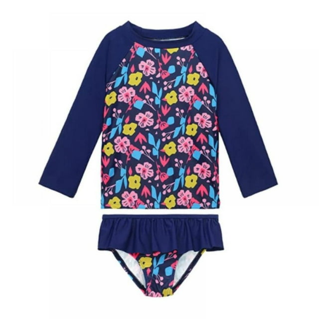 Uccdo 3-9Y Girls Two-Pieces Rash Guards Swimsuit Long Sleeve Floral ...