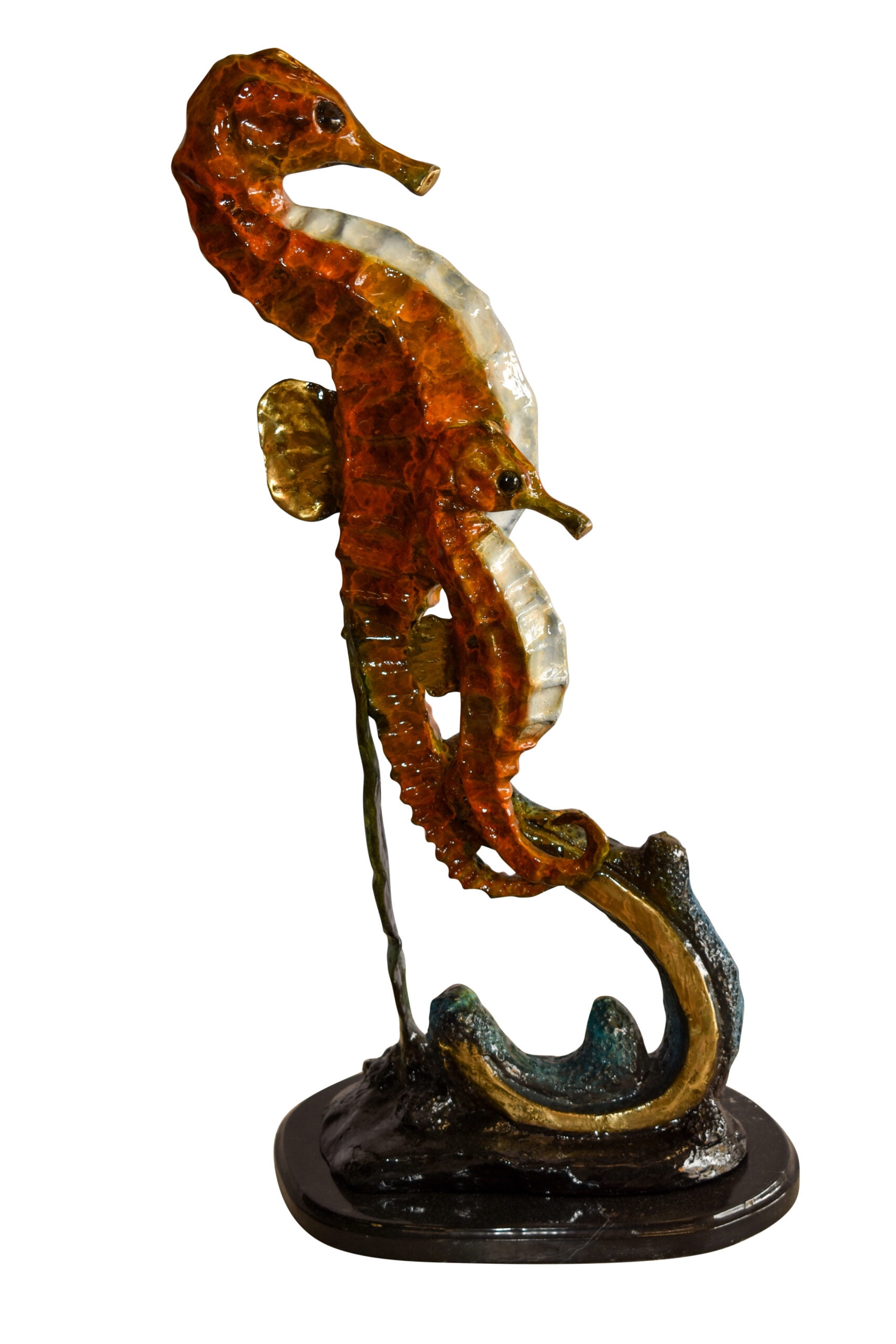 Two Sea Horses Swimming in the Ocean Colored Bronze Statue 13" x 9" x ...