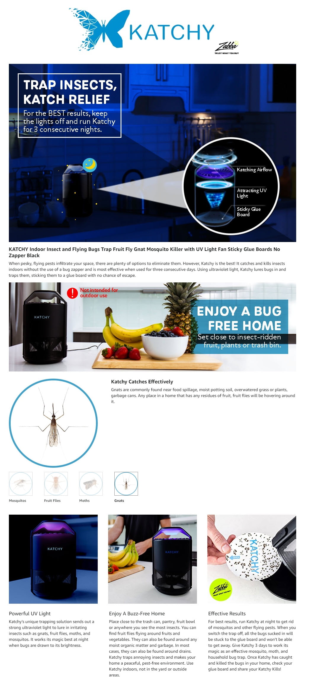 Katchy Indoor Insect Trap - Electronic UV Mosquitoes, Fruit Flies, Moth ...