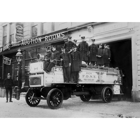 New York City Firemen On Their High Pressure Motorized Fire Engine ...