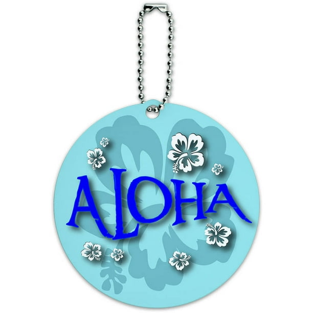 Aloha Hawaiian Greeting Hibiscus Flowers Round Luggage ID Tag Card for ...