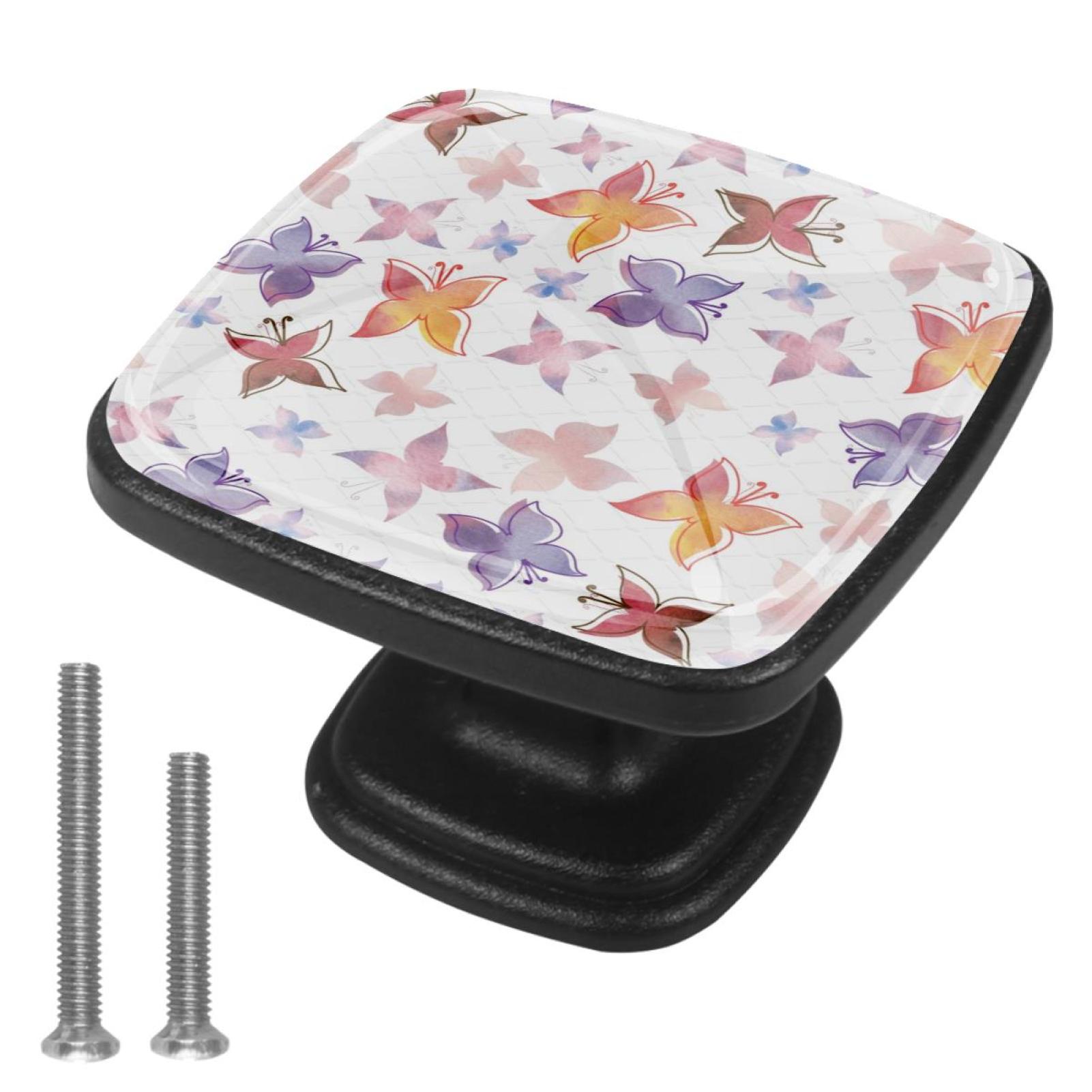 4 Pcs Cabinet Handle Drawer Pulls Butterfly Knobs with Screws Square Furniture Office Cabinet ...