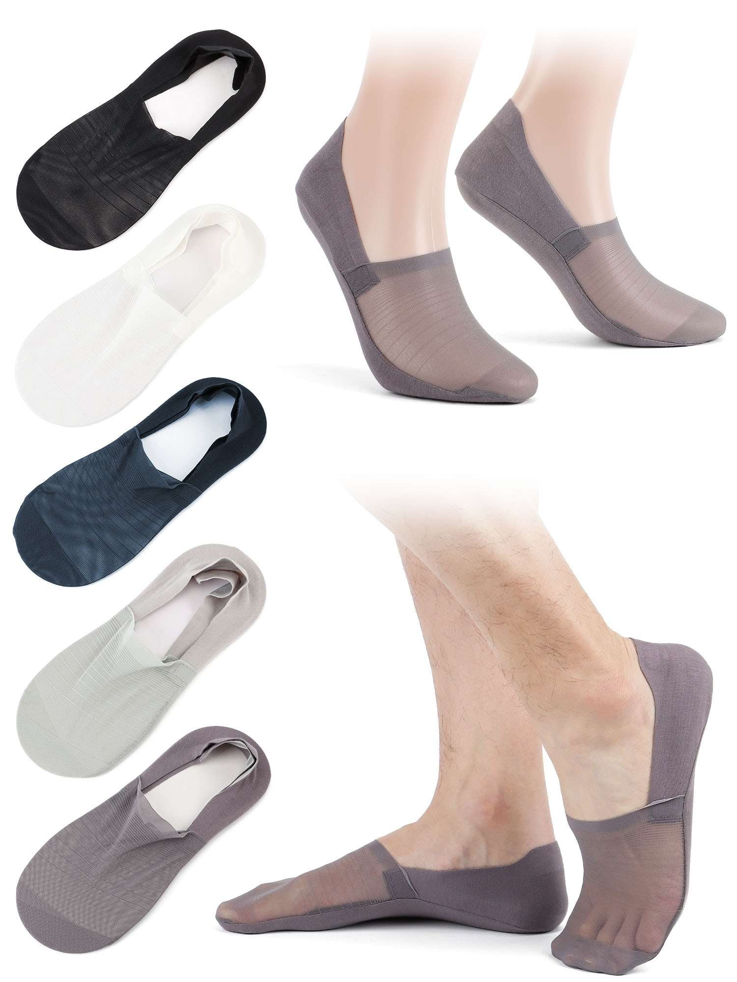 Deago 5 Pairs Mens Thin No Show Socks Invisible Cotton Breathable Socks ...