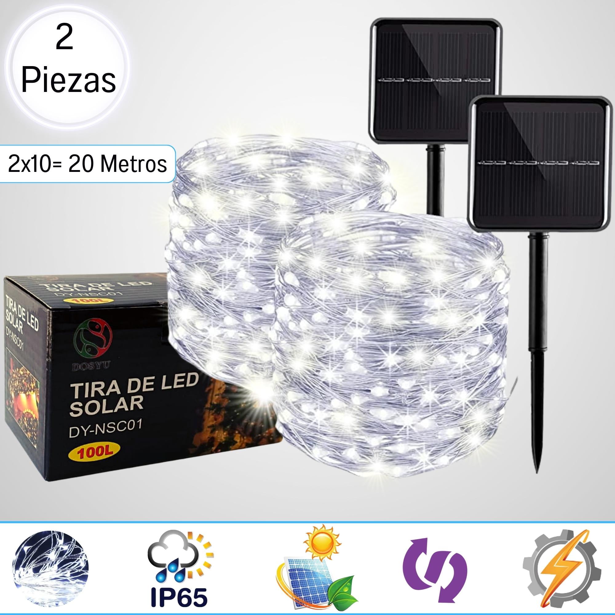 Luces led con panel solar Blanco Frío 2 rollos de 10 metros flexible ...