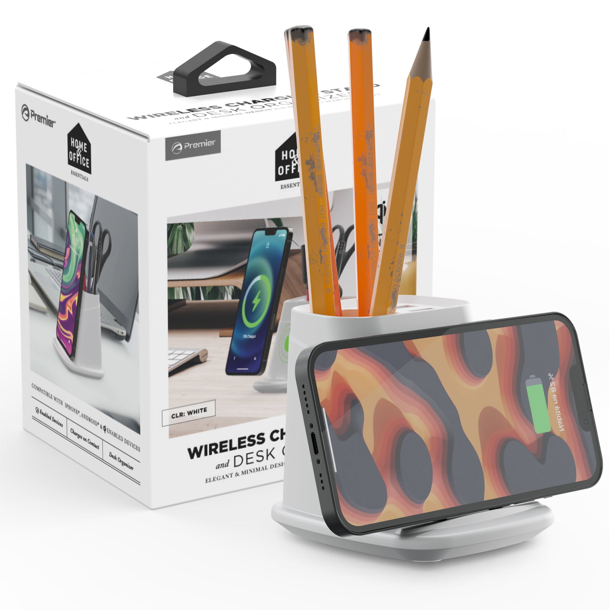 Premier Qi Phone Docking Charging Stand with Dual USB & Pencil Holder ...