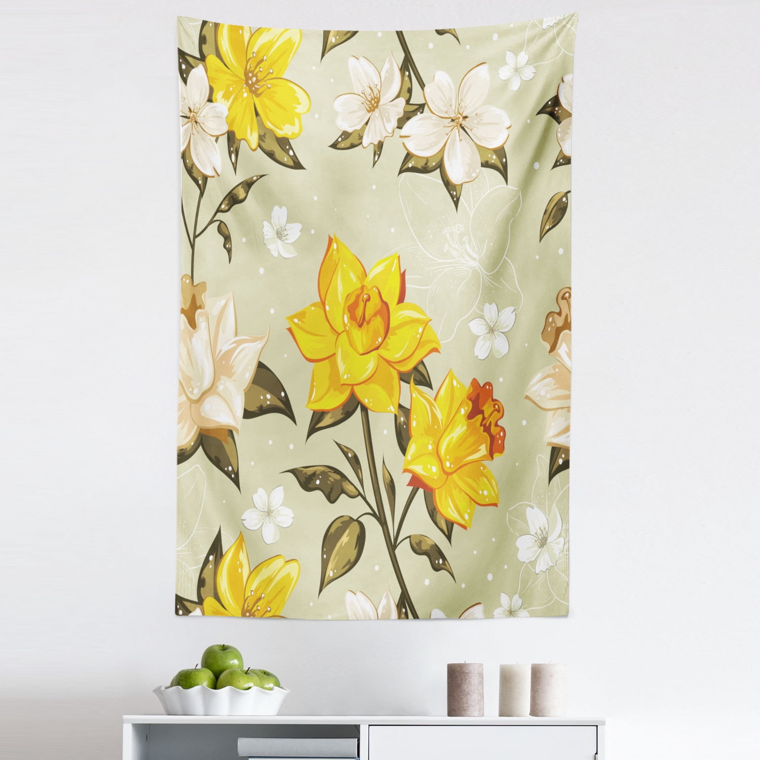 Spring Tapestry, Classy Spring Floral Narcissus Branch Pattern with ...