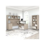 Somerset Sit to Stand L Desk Set with Bookcase in Sand Oak - Engineered ...