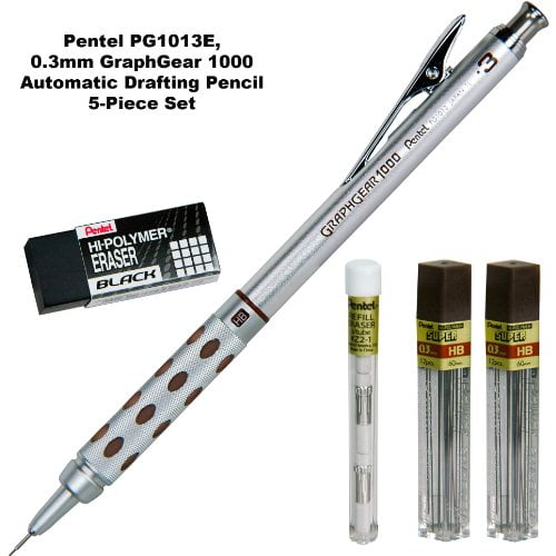 Pentel 5-piece Set, Pg1013e, 0.3mm Graph Gear 1000 Automatic Pencil ...
