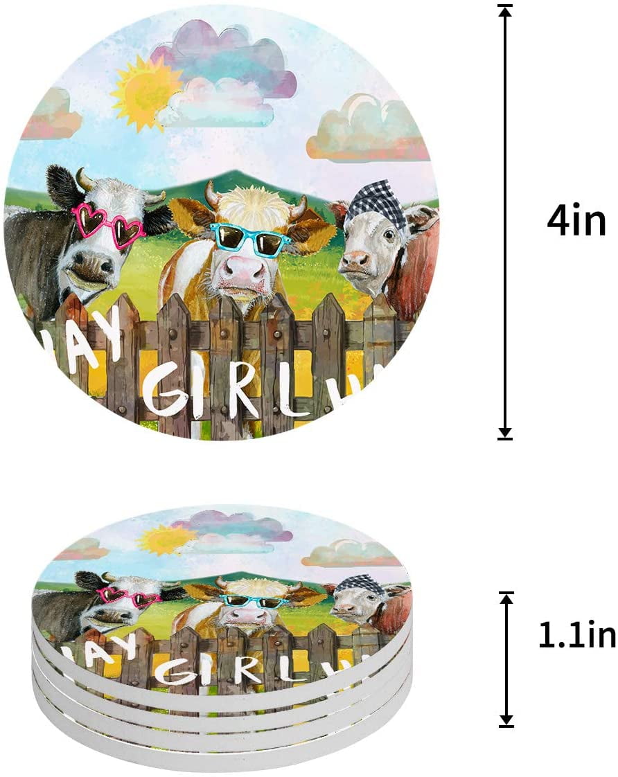 FMSHPON Hay Girl Hay Cattle Farm Style Set of 8 Round Coaster for ...