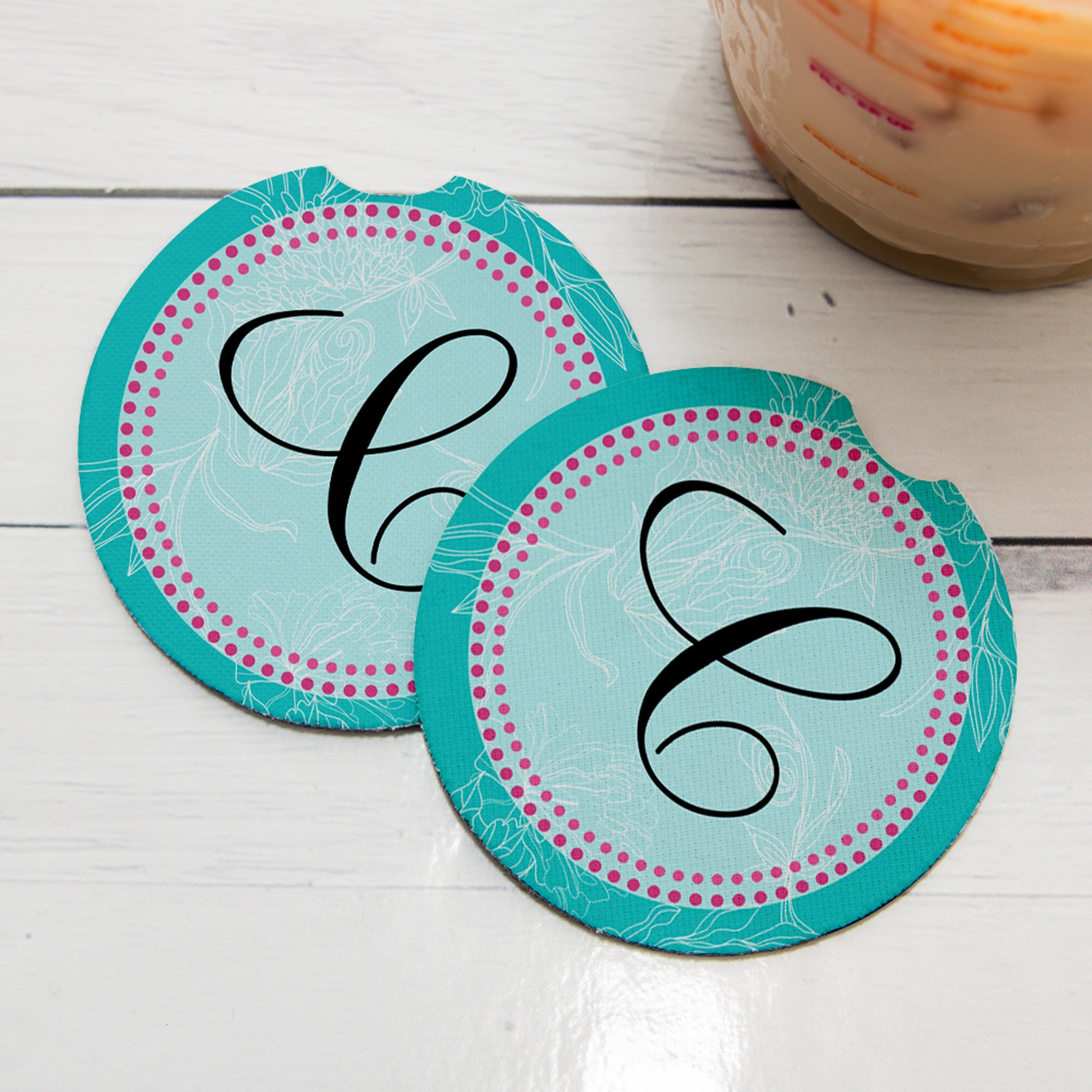 Car Coasters Absorbent Neoprene Monogram C| Set of 2 - Measures 2.56in ...