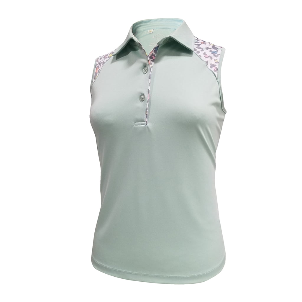 Monterey Club Women's Fun Leopard Contrast Sleeveless Golf Polo Shirt ...