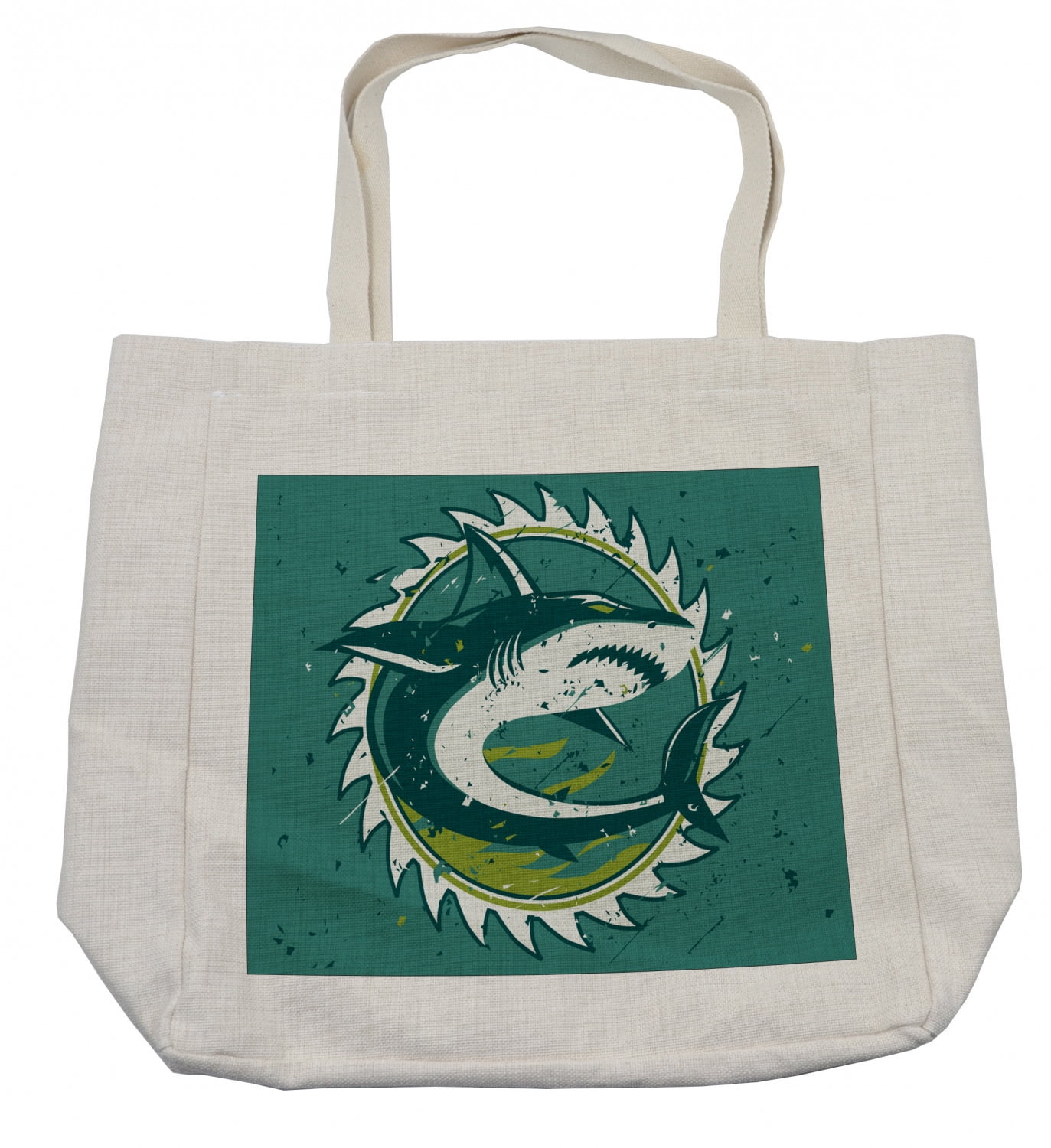 Shark Shopping Bag, Graphic of Shark Hunter in Dark Murky Colors Sharp ...
