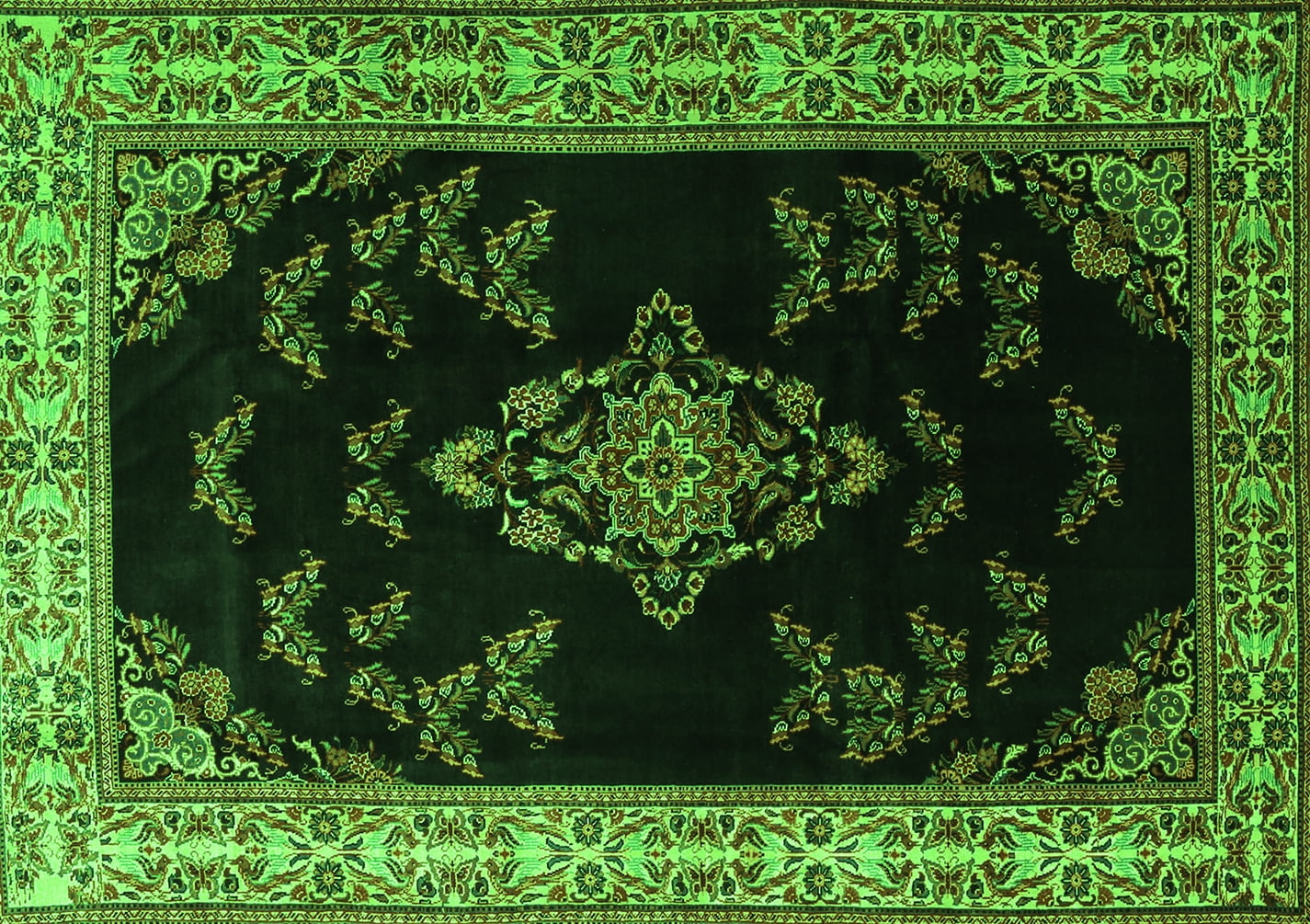 Ahgly Company Indoor Rectangle Medallion Green Traditional Area Rugs, 6 ...