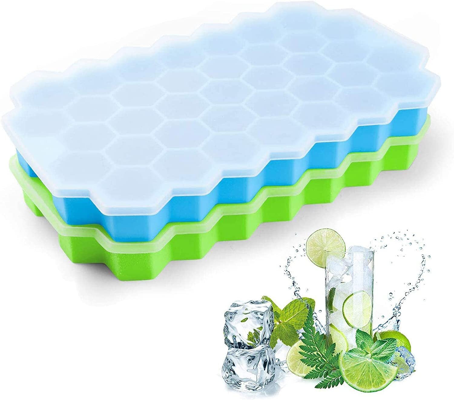 Ice Cube Tray, Wattne 2 Pack Ice Trays, BPA Free, Flexible, Stackable ...