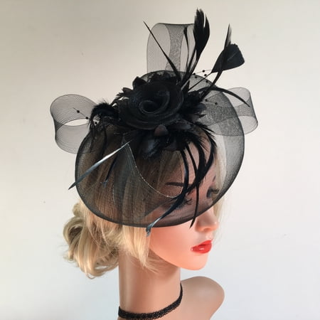1 piece set in black, bridal bridesmaid mesh top hat, headband, jockey ...