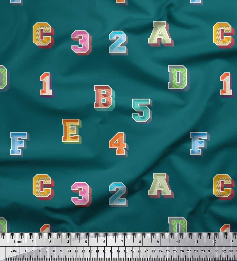 Soimoi Crepe Silk Fabric Numbers & Alphabets Text Print Fabric by The ...