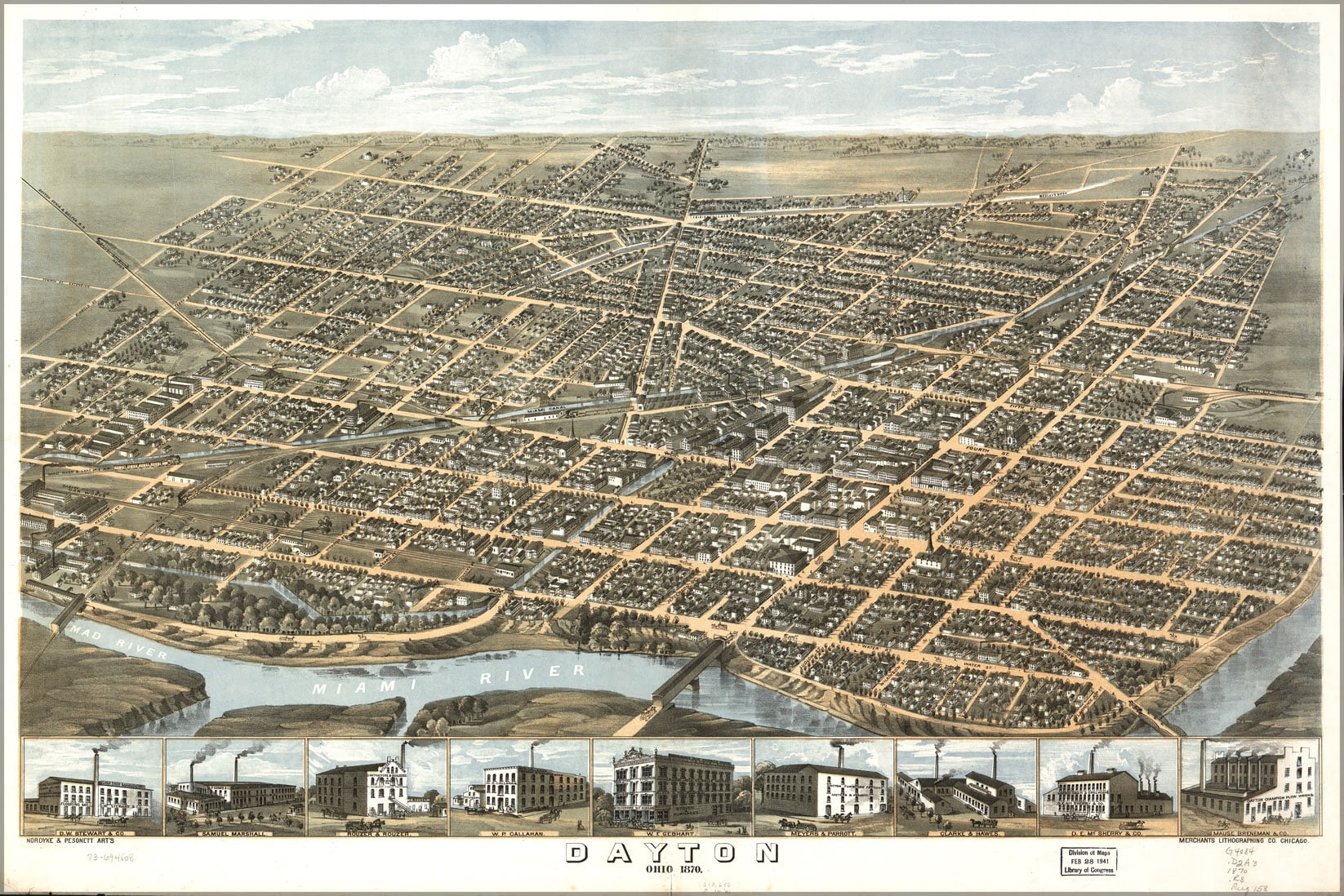 24"x36" Gallery Poster, map of Dayton, Ohio 1870 - Walmart.com
