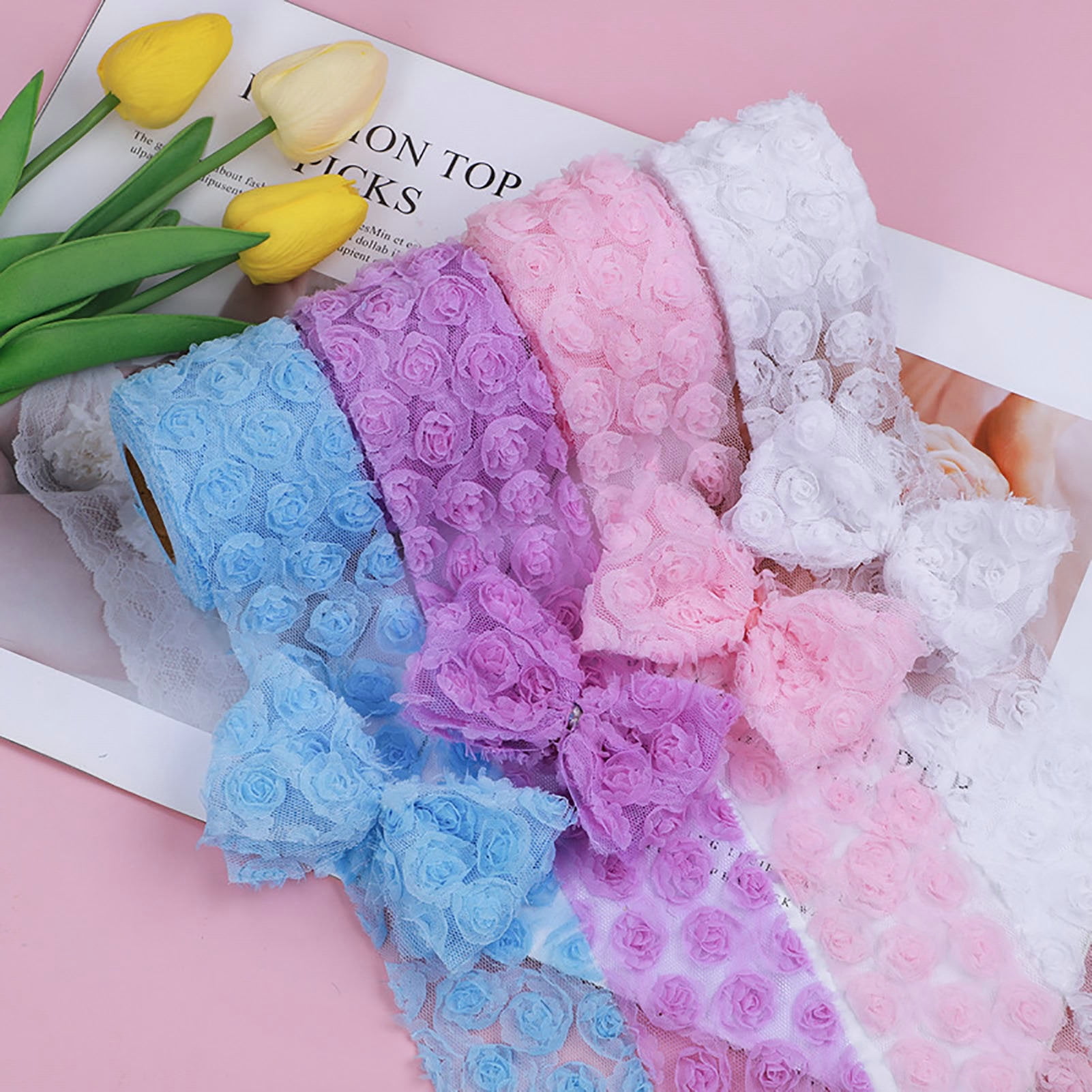 GROFRY Sewing Ribbon 3 D Rose Solid Color Gift Wrap Decoration DIY ...