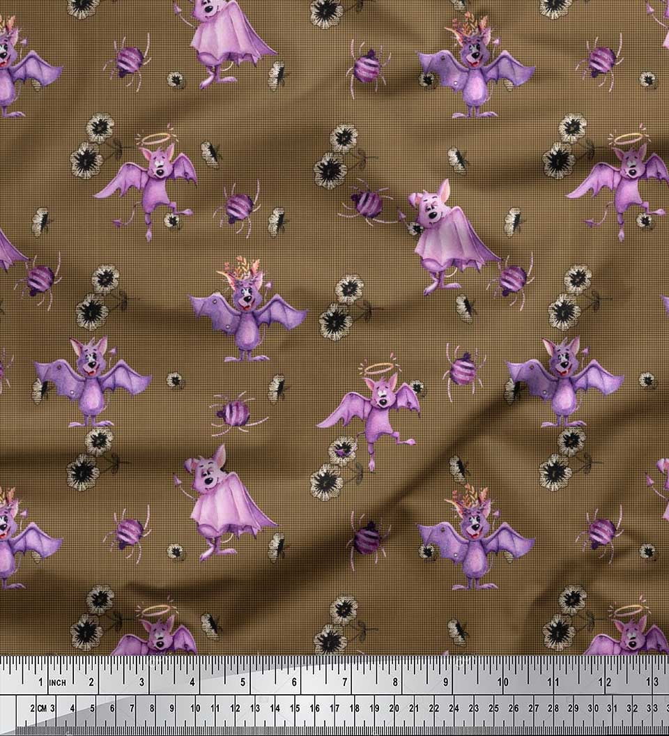 Soimoi Silk Fabric Check,Spider & Bat Kids Print Fabric by The Yard 42 ...