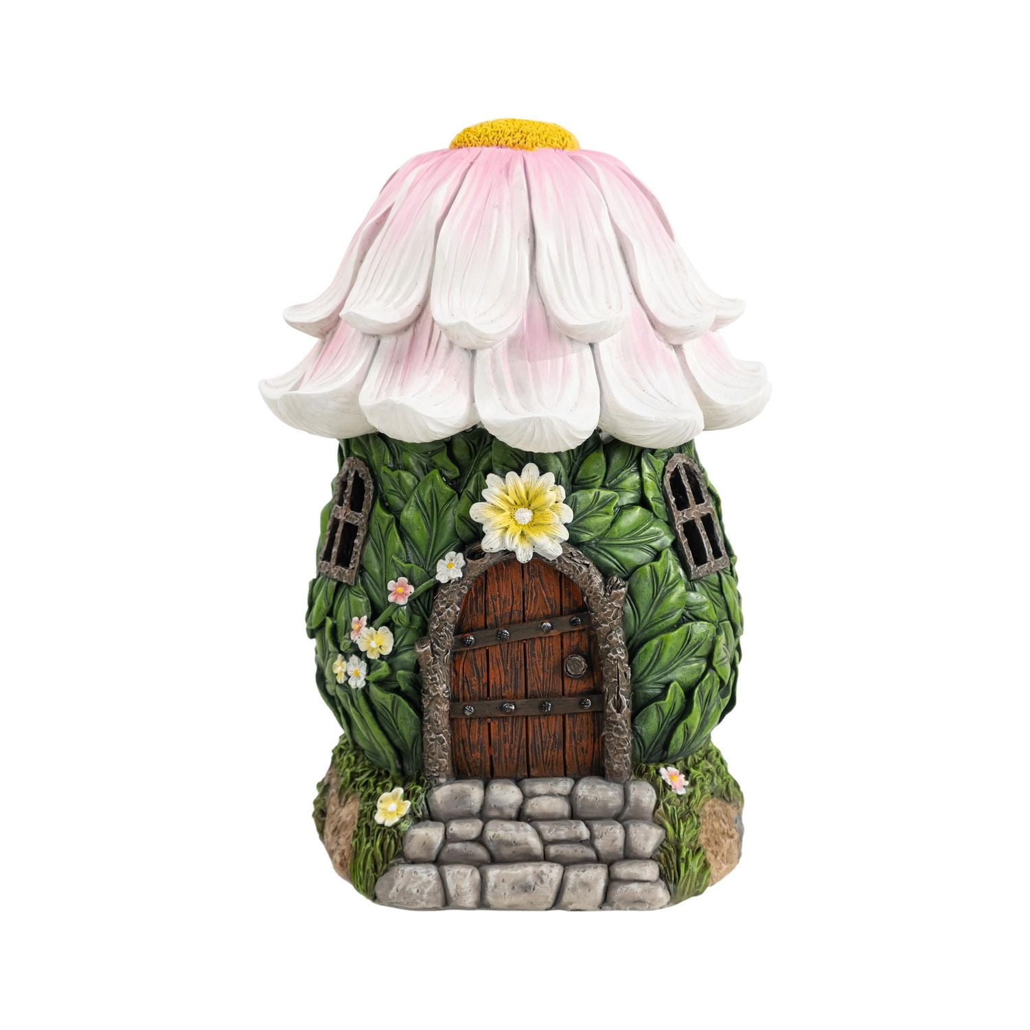 HOMETRENDS PINK FLOWER HOUSE WITH SOLAR LIGHT, 7"L × 7.1"W × 10.2"H ...