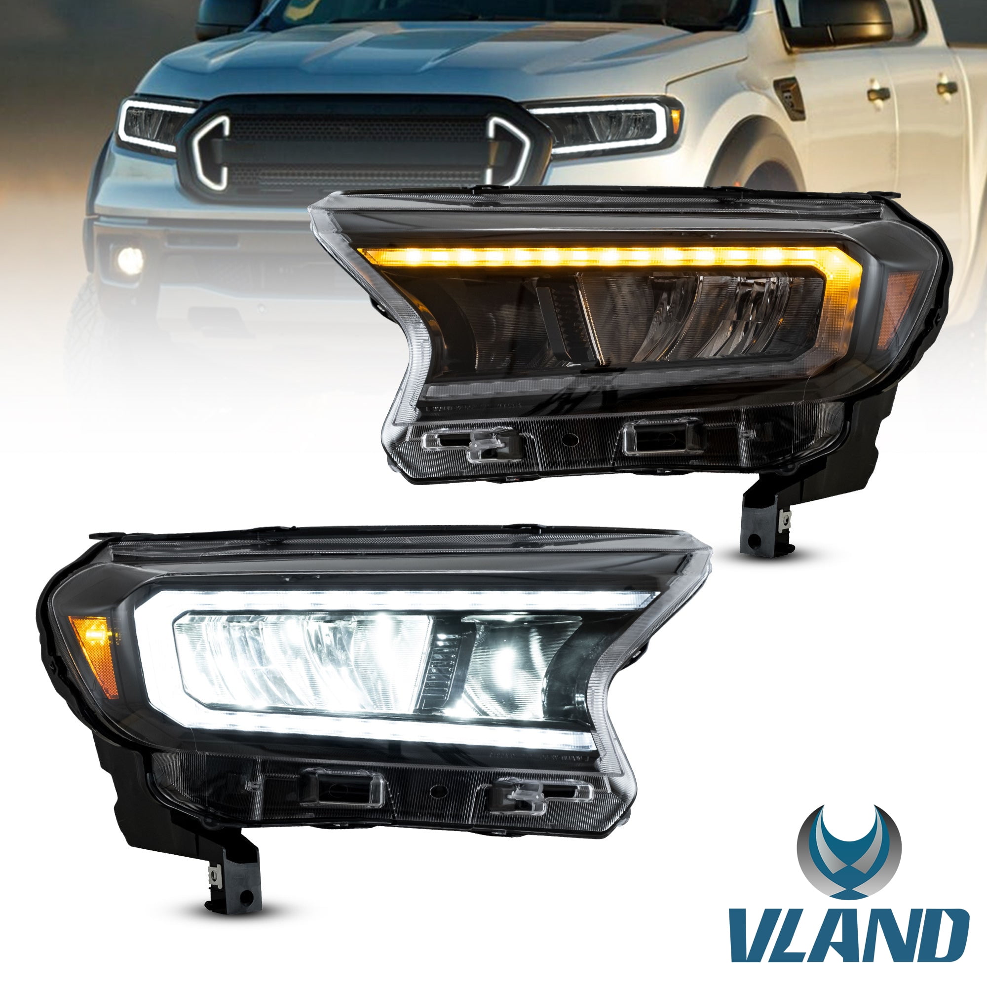 VLAND Full LED Headlights For Ford Ranger T6 Raptor Wildtrak 2015-2020 ...