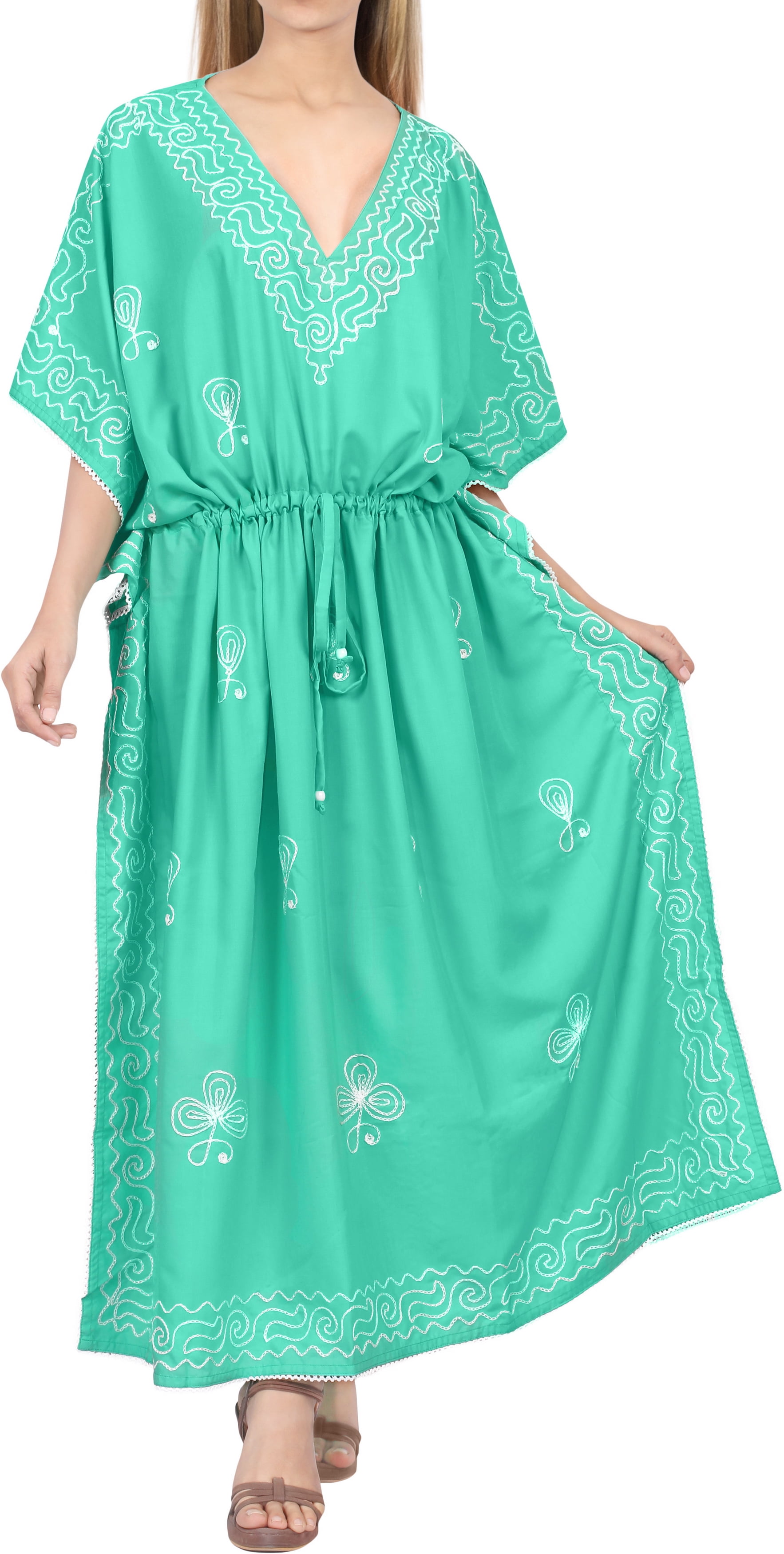 HAPPY BAY Women's Plus Size Caftan Long Mumu Dresses 2X-3X ivy Green ...