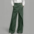 Domzest Linen Pants for Women High Waist Wrap Front Split Wide Leg ...