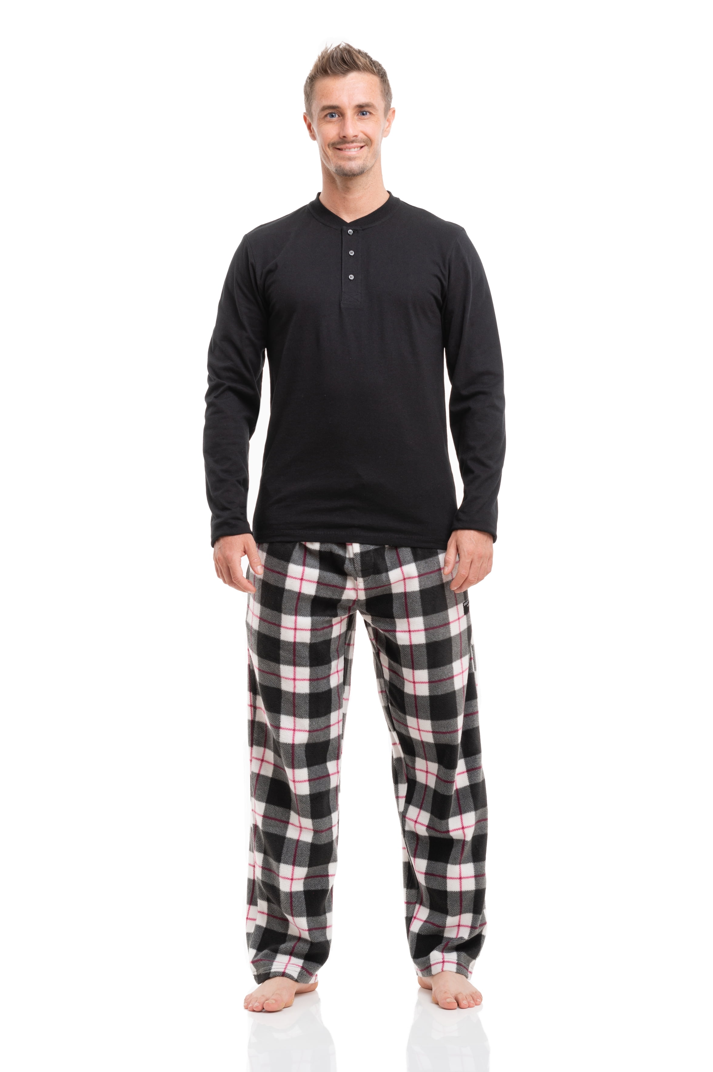 2 Piece Mens Microfleece Pajama Sets – Ultra Soft PJ Pants with Henley ...