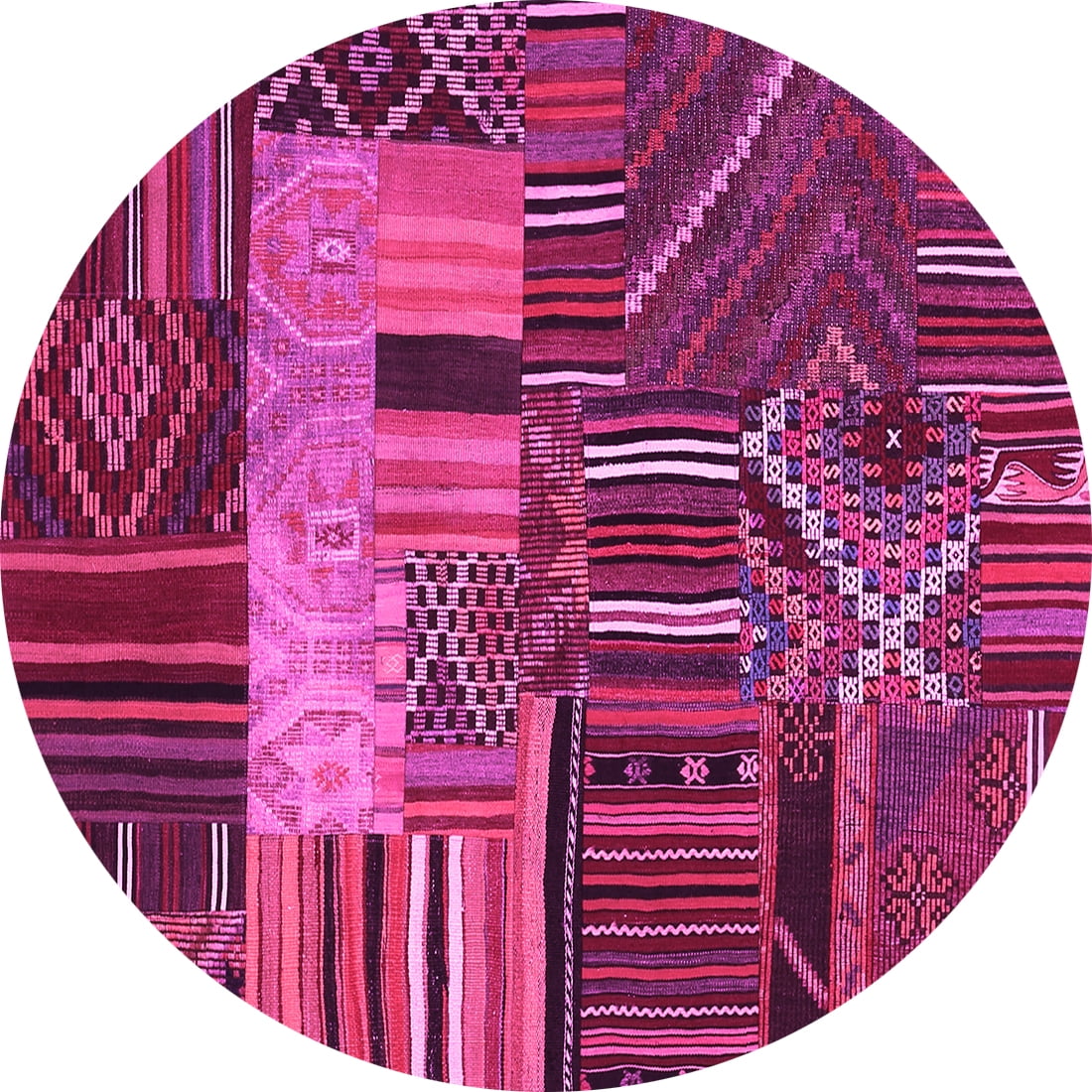 Ahgly Company Indoor Round Patchwork Pink Transitional Area Rugs, 8 ...