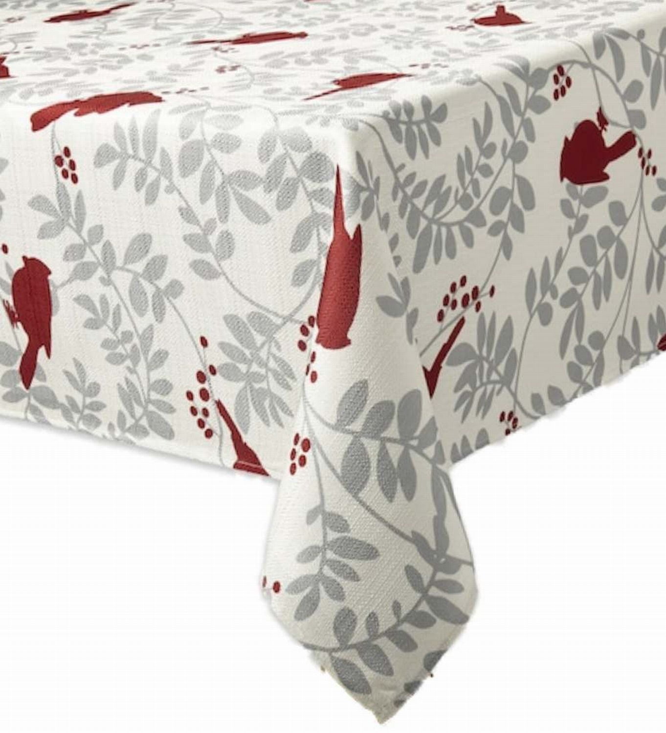Botanical Red Cardinal Print Fabric Tablecloth, Woven Table Cloth ...