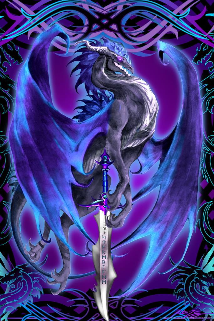 Laminated Blue Dragon Carrying a Sword by Ruth Thompson Fire Fiery ...